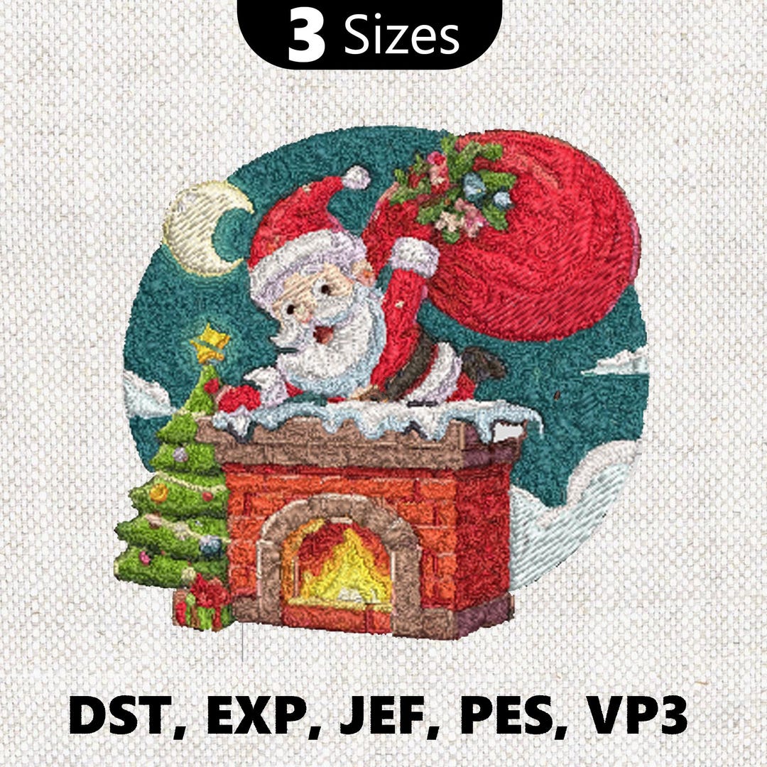 Santa Claus Machine Embroidery Design Christmas Santa in Chimney Scene ...