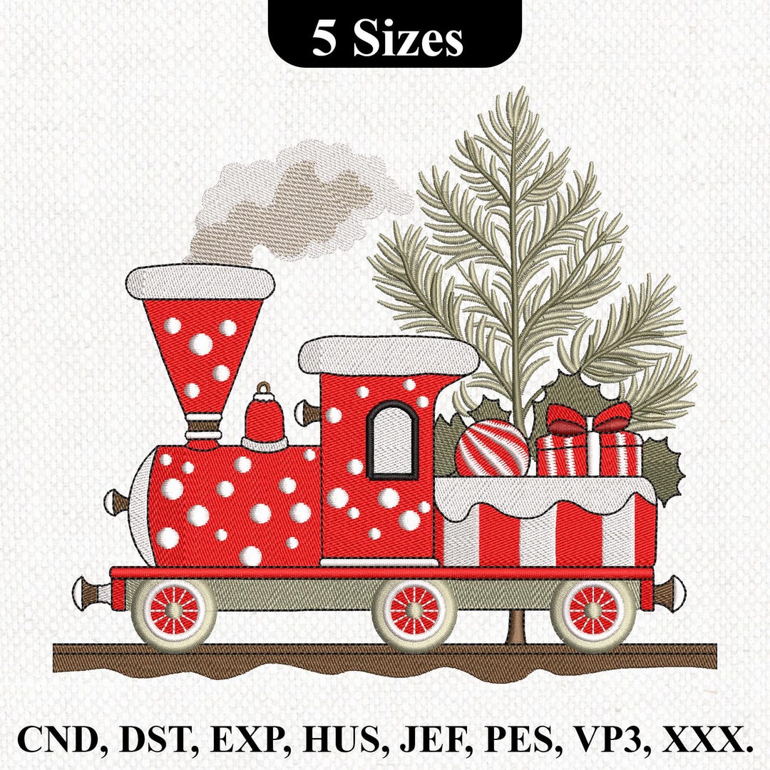 Christmas Train Embroidery Design, Christmas Locomotive Embroidery ...
