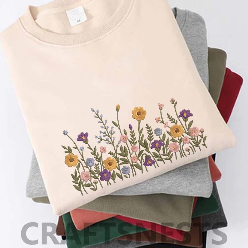 Wildflowers Machine Embroidery Design, Cottagecore Wild Flowers, Boho ...