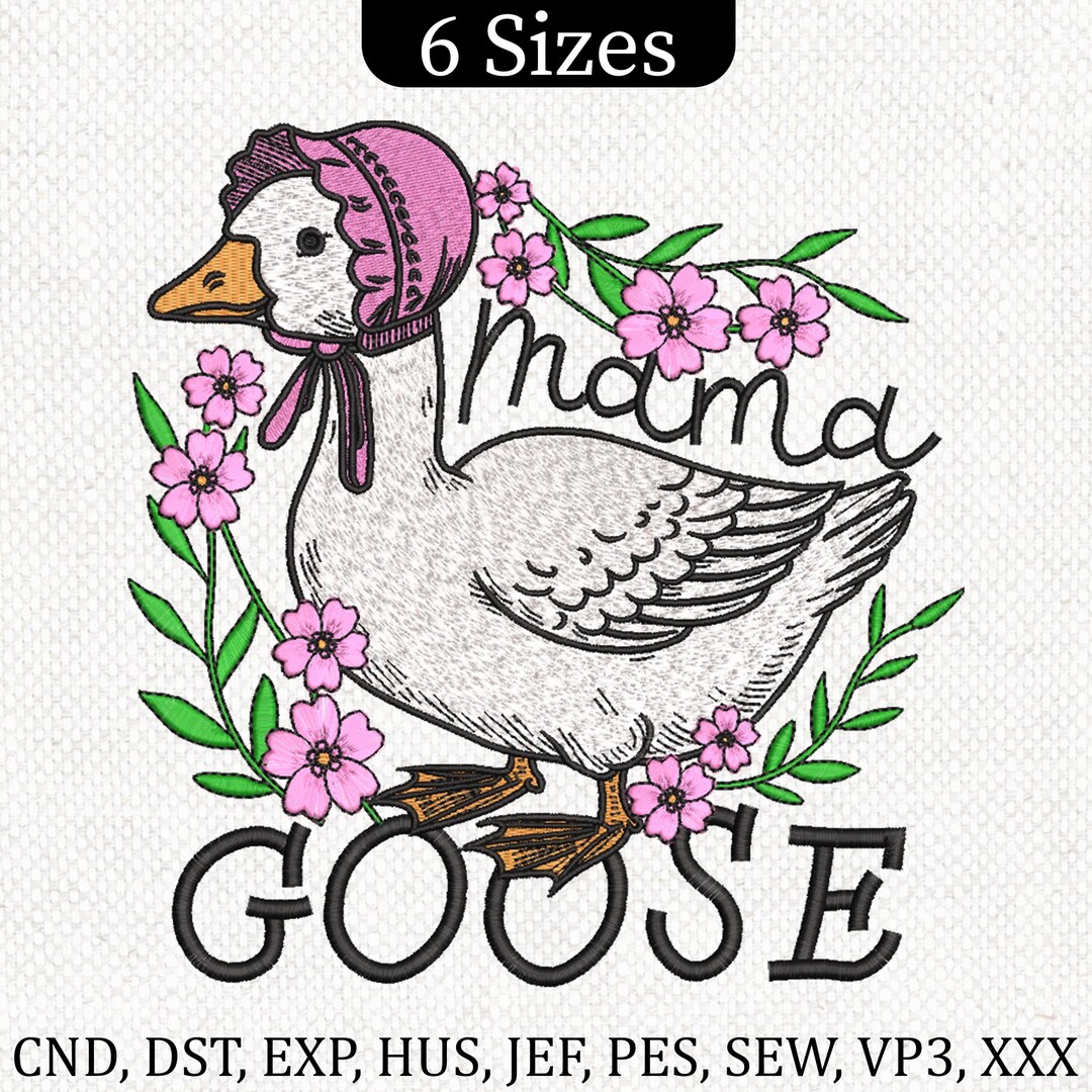 Mama Goose Embroidery Design, Cute Floral Duck Embroidery, Mother Day ...