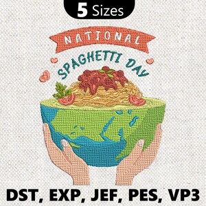 National Spaghetti Day Embroidery Design, Festive Machine Embroidery ...