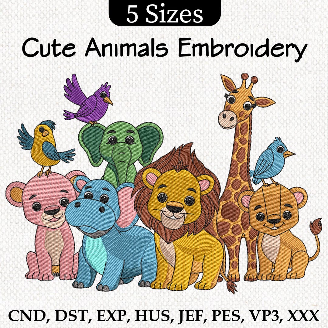 Safari Animal Embroidery Design, Cute Baby Jungle Animals Machine ...