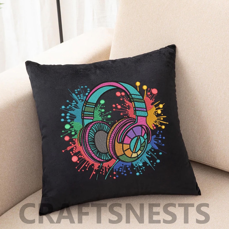 Headphone Splash Embroidery Design, Colorful Headphones Embroidery ...