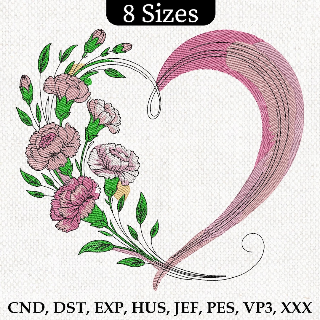 Floral Heart Embroidery Design, Romantic Flower Heart Machine ...