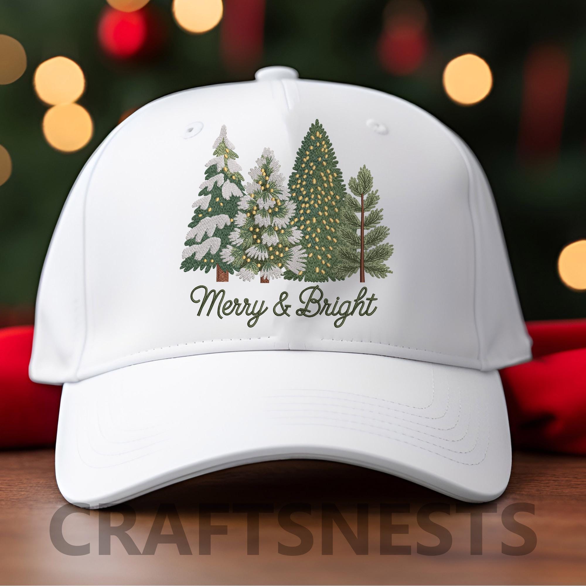 Merry and Bright Trees Embroidery, Christmas Tree Embroidery Design ...