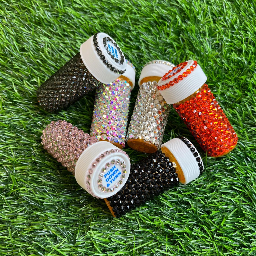 Blinged Rhinestone Bedazzled Pill Bottle Medicine Container - Etsy