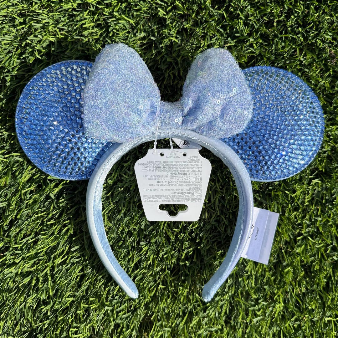 Cinderella Blue Bow Blinged Rhinestone Bedazzled Mouse Ears for Adults ...