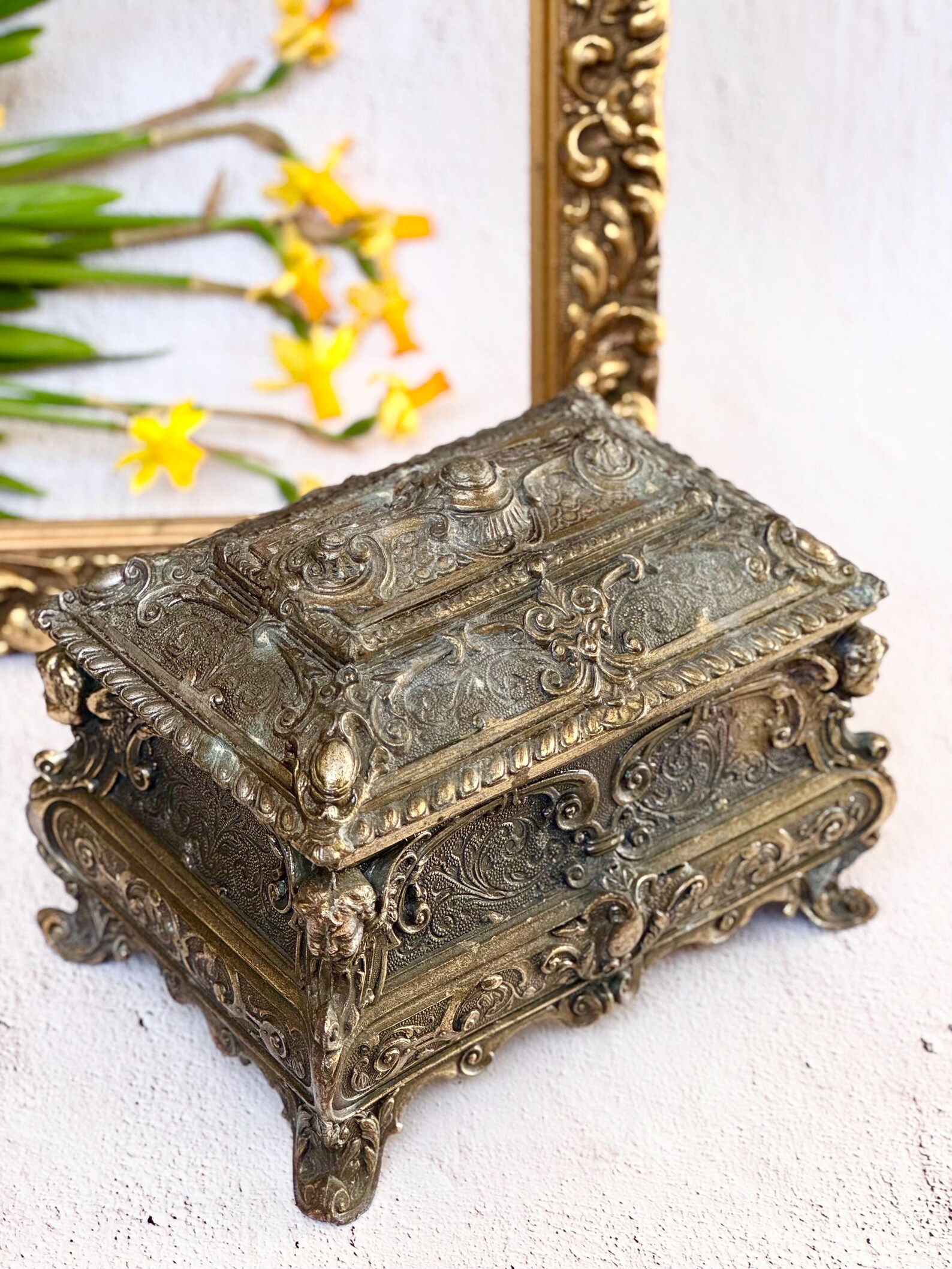 Antique Baroque Gilded Jewelry Box With Cherub Heads Ornate Trinket ...