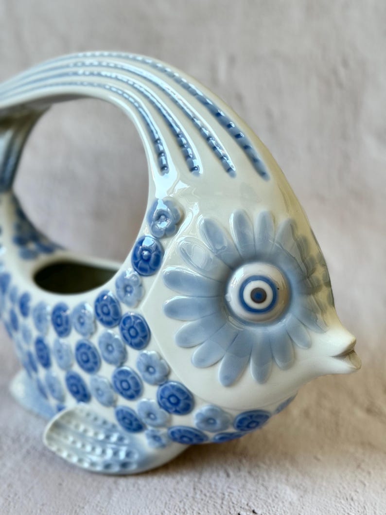 Vintage Lladro Porcelain Blue & White Fish Centerpiece or Planter ...