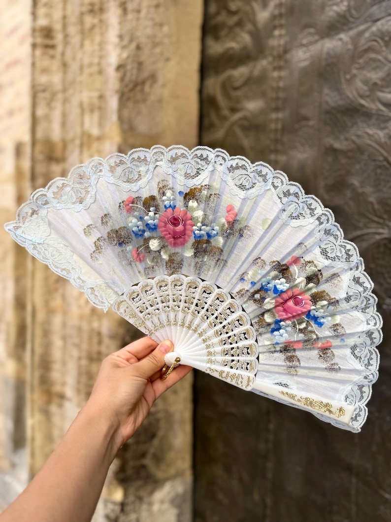 Vintage 1980s Hand Painted Spanish Abanico Hand Fan, Flamenco Fan With ...