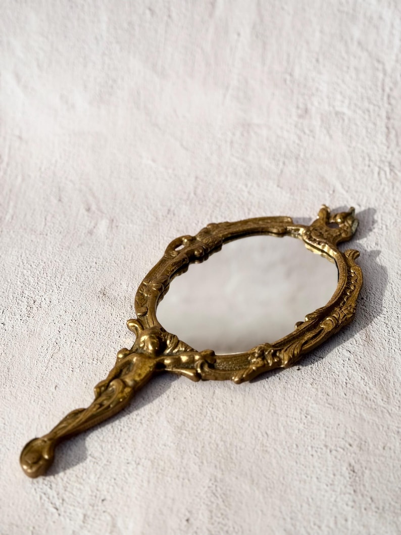Antique 1930s Art Nouveau Bronze Hand Mirror With Angel Handle and ...