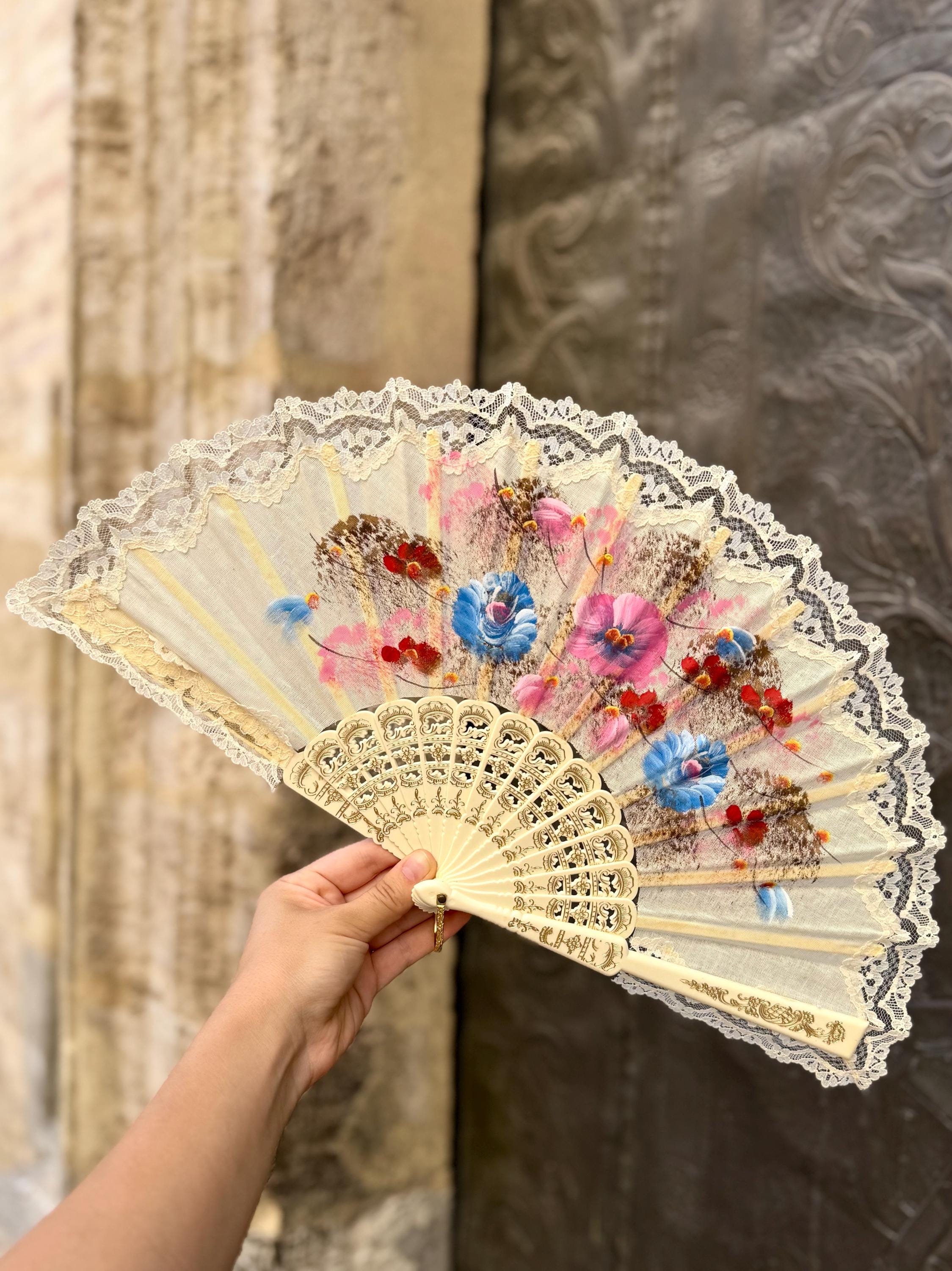 Vintage 1980s Hand Painted Spanish Abanico Hand Fan, Flamenco Fan With ...