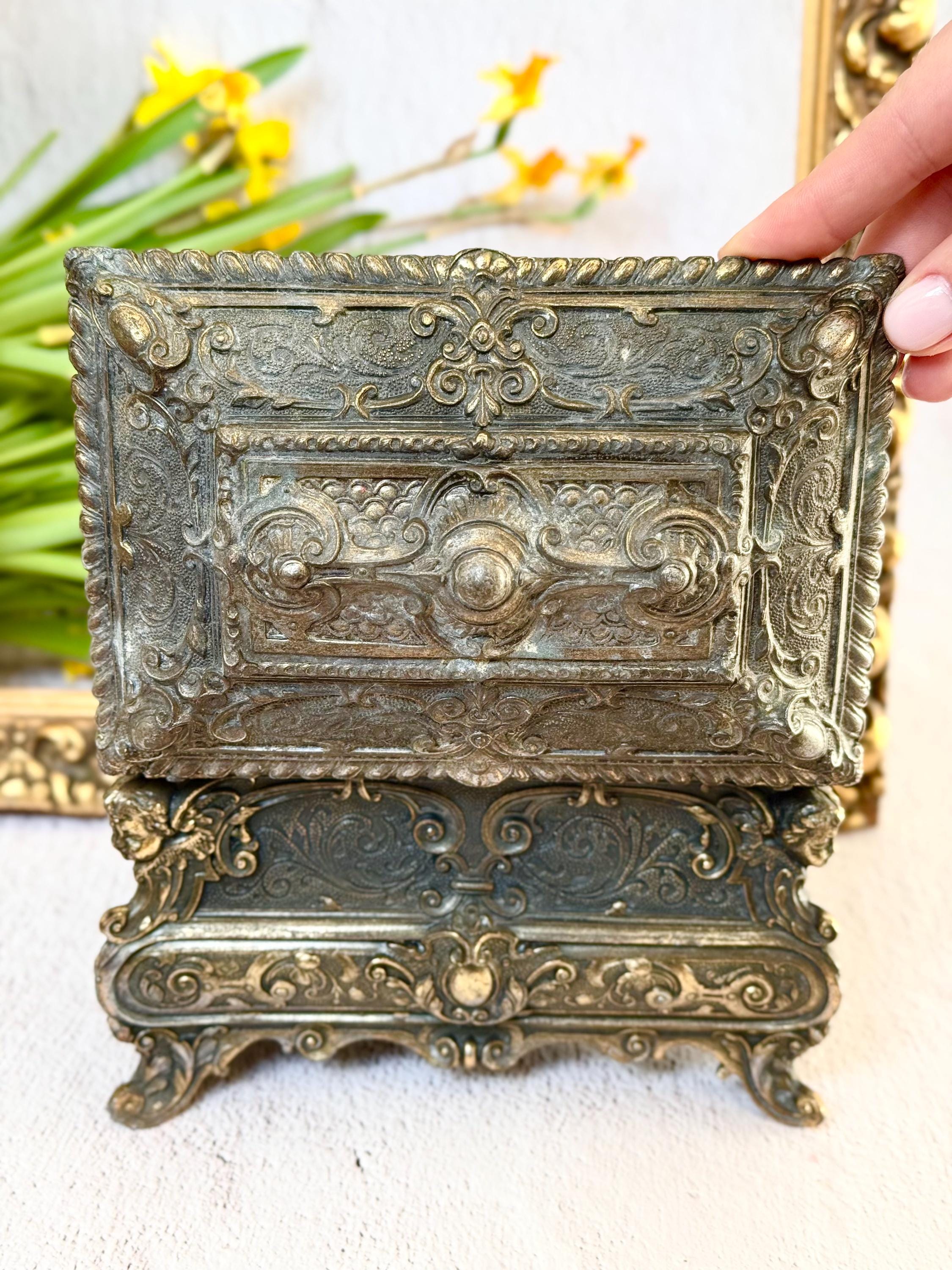 Antique Baroque Gilded Jewelry Box With Cherub Heads Ornate Trinket ...