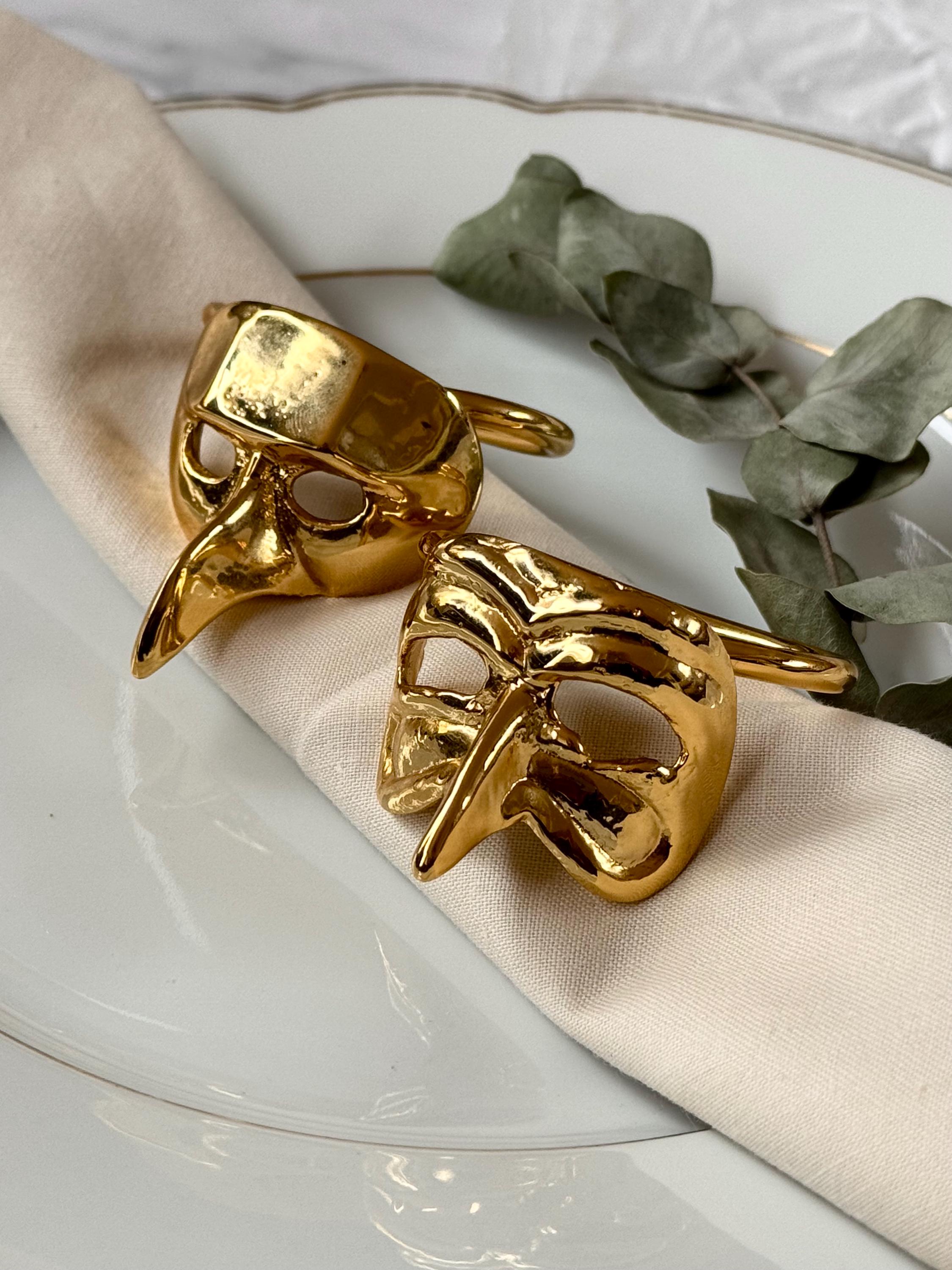 Vintage Set of 2 Venetian Gold Mask Napkin Rings, Unique Style Table ...