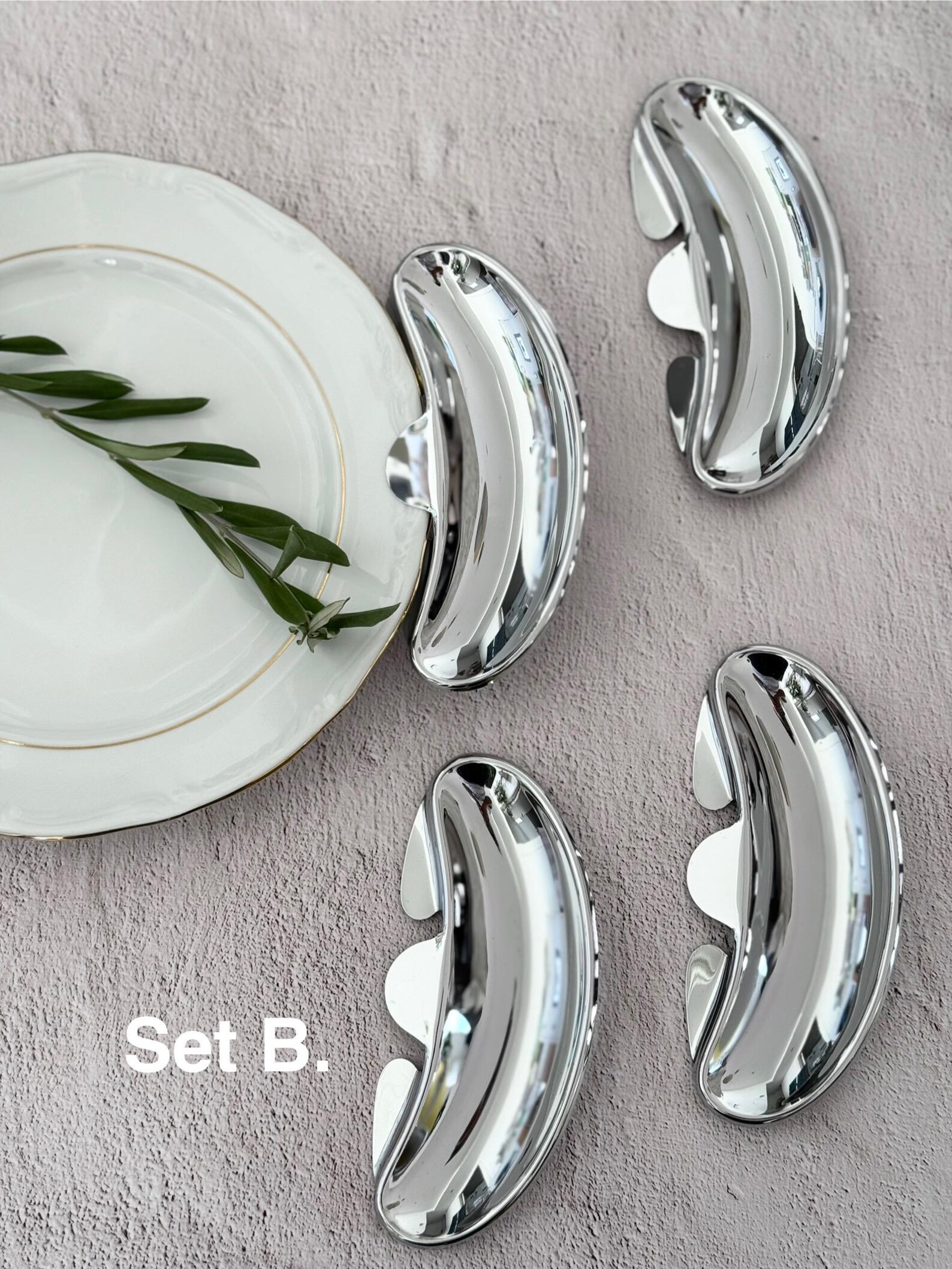 Set of 6 and Set of 4 Vintage Stainless Steel Clip-on Fish Bone Dishes ...