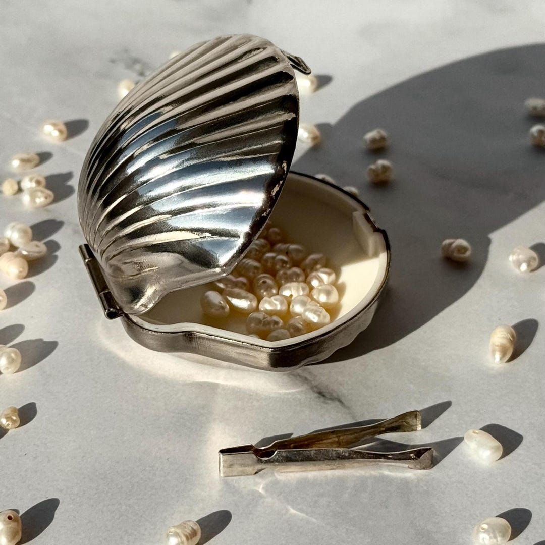 Vintage Silver-plated Shell Pill Box – Rare 1970s With Original Tongs ...
