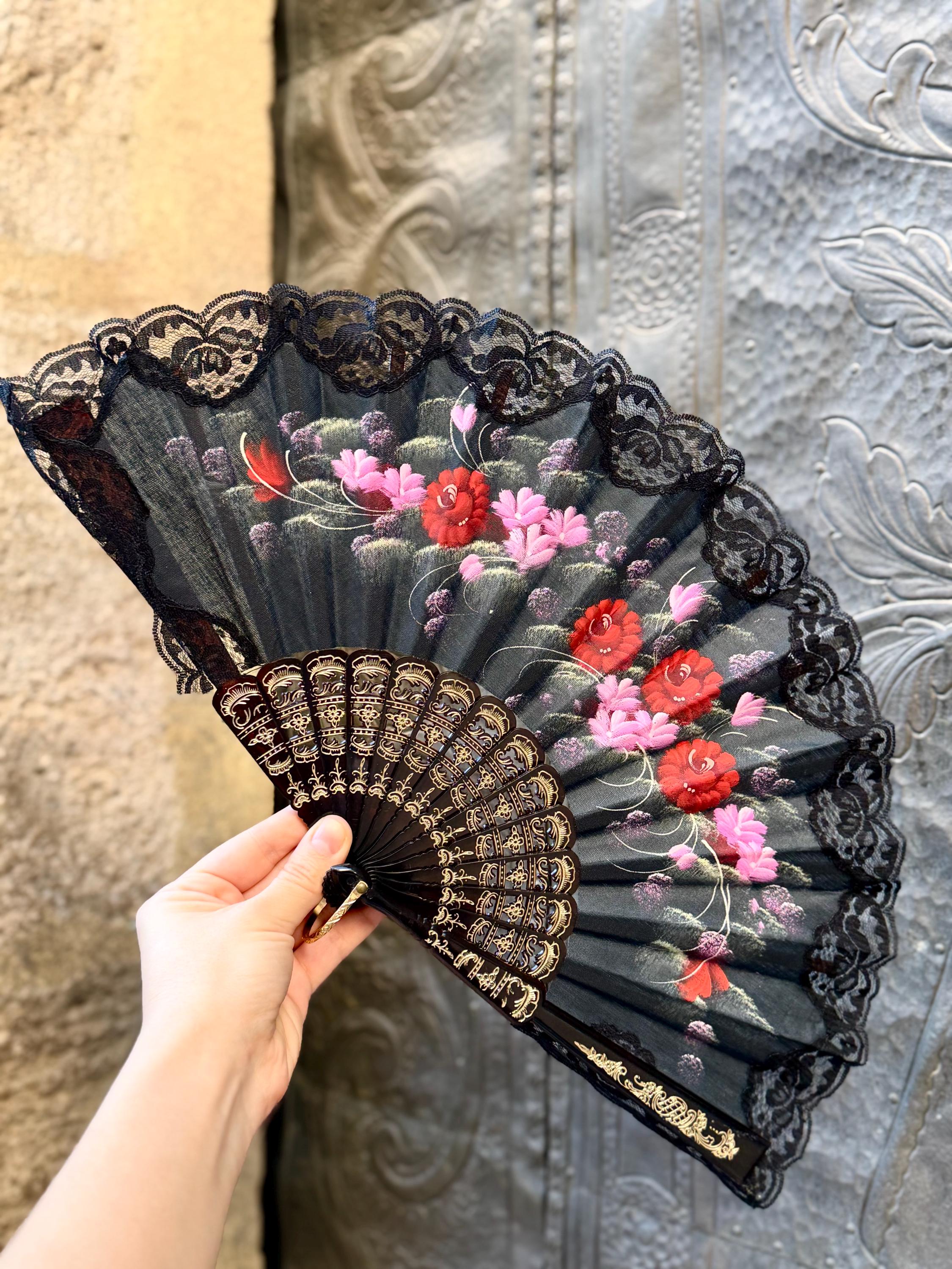 Vintage 1980s Hand Painted Spanish Abanico Hand Fan, Flamenco Fan With ...