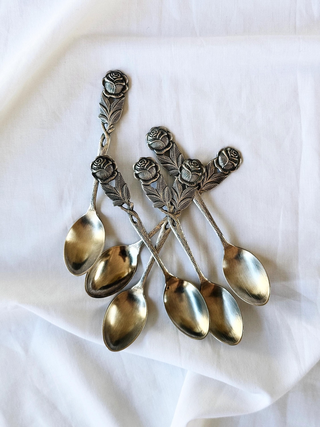 Set of 6 1960s German Vintage Silver Plated B&A Teaspoons, Hilde Rose ...