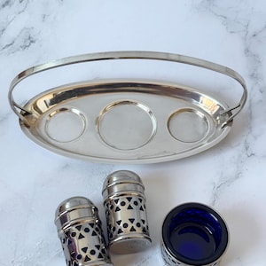 Vintage Apex EPNS Silver Condiment Set With Cobalt Glass Inserts – Salt ...