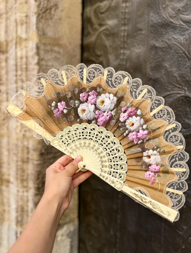 Vintage 1980s Hand Painted Spanish Abanico Hand Fan, Flamenco Fan With ...