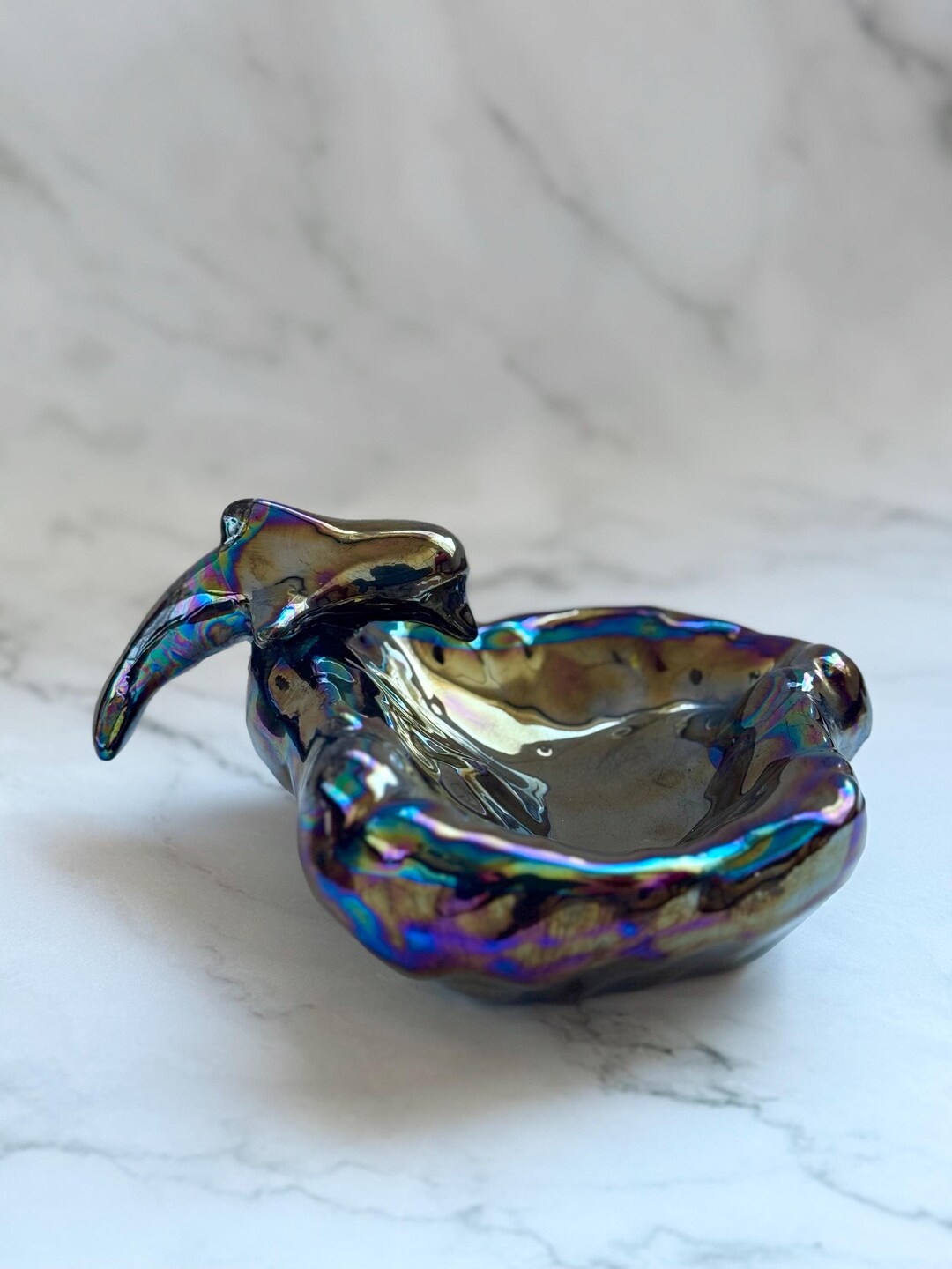 Vintage Carnival Glass Dolphin Bowl - Versatile Decorative Trinket Box ...