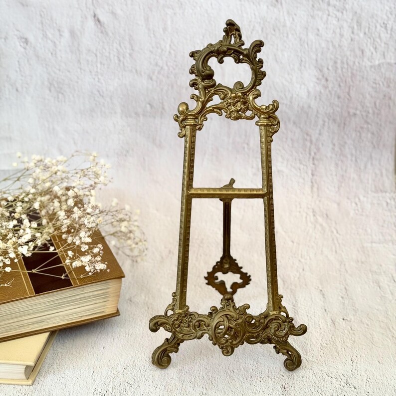 Vintage Brass Rococo Easel Stand, Ornate Display for Art or Frames, 13 ...