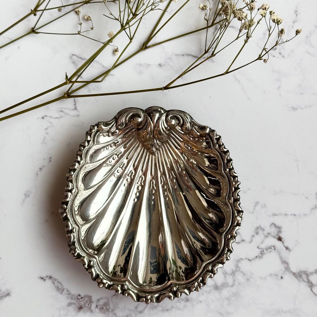 Antique Solid Silver Footed Clamshell Dish, Seashell Plate 925 Silver ...