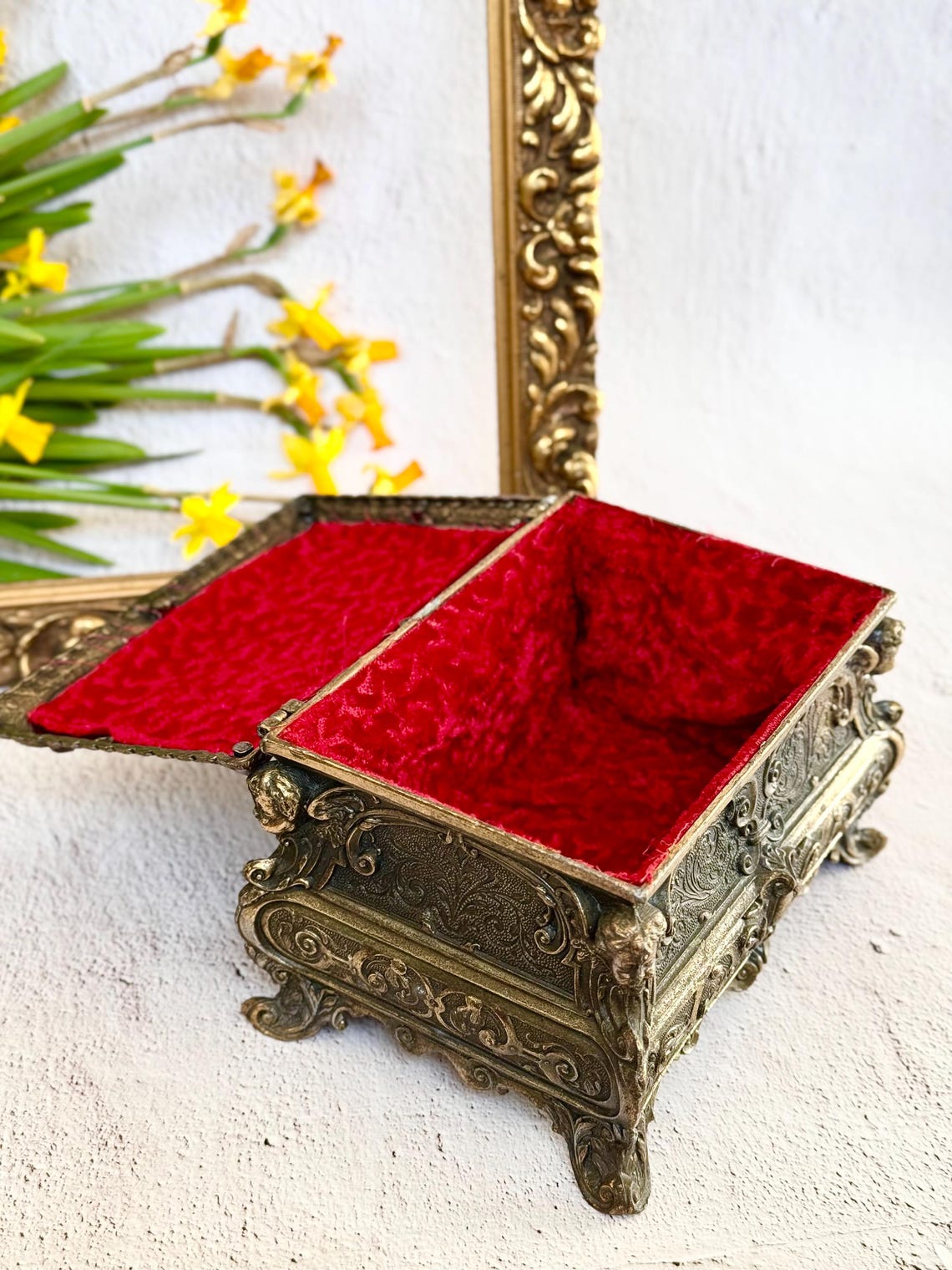 Antique Baroque Gilded Jewelry Box With Cherub Heads Ornate Trinket ...