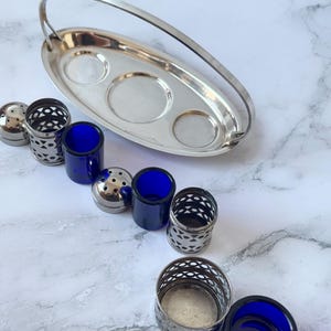 Vintage Apex EPNS Silver Condiment Set With Cobalt Glass Inserts – Salt ...