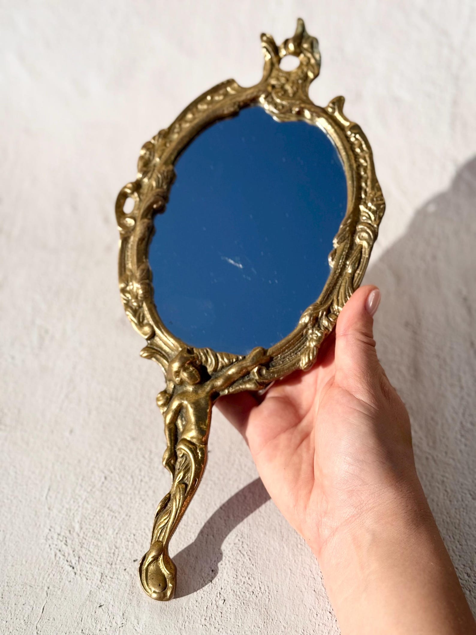Antique 1930s Art Nouveau Bronze Hand Mirror With Angel Handle and ...