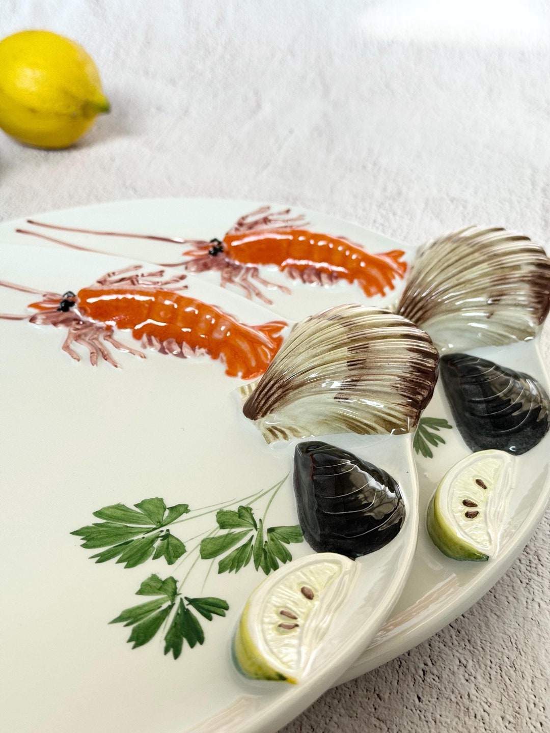 Vintage 1950s Seafood Serving Dish With Raised Hand-painted Lobster ...
