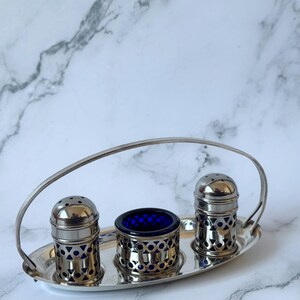 Vintage Apex EPNS Silver Condiment Set With Cobalt Glass Inserts – Salt ...
