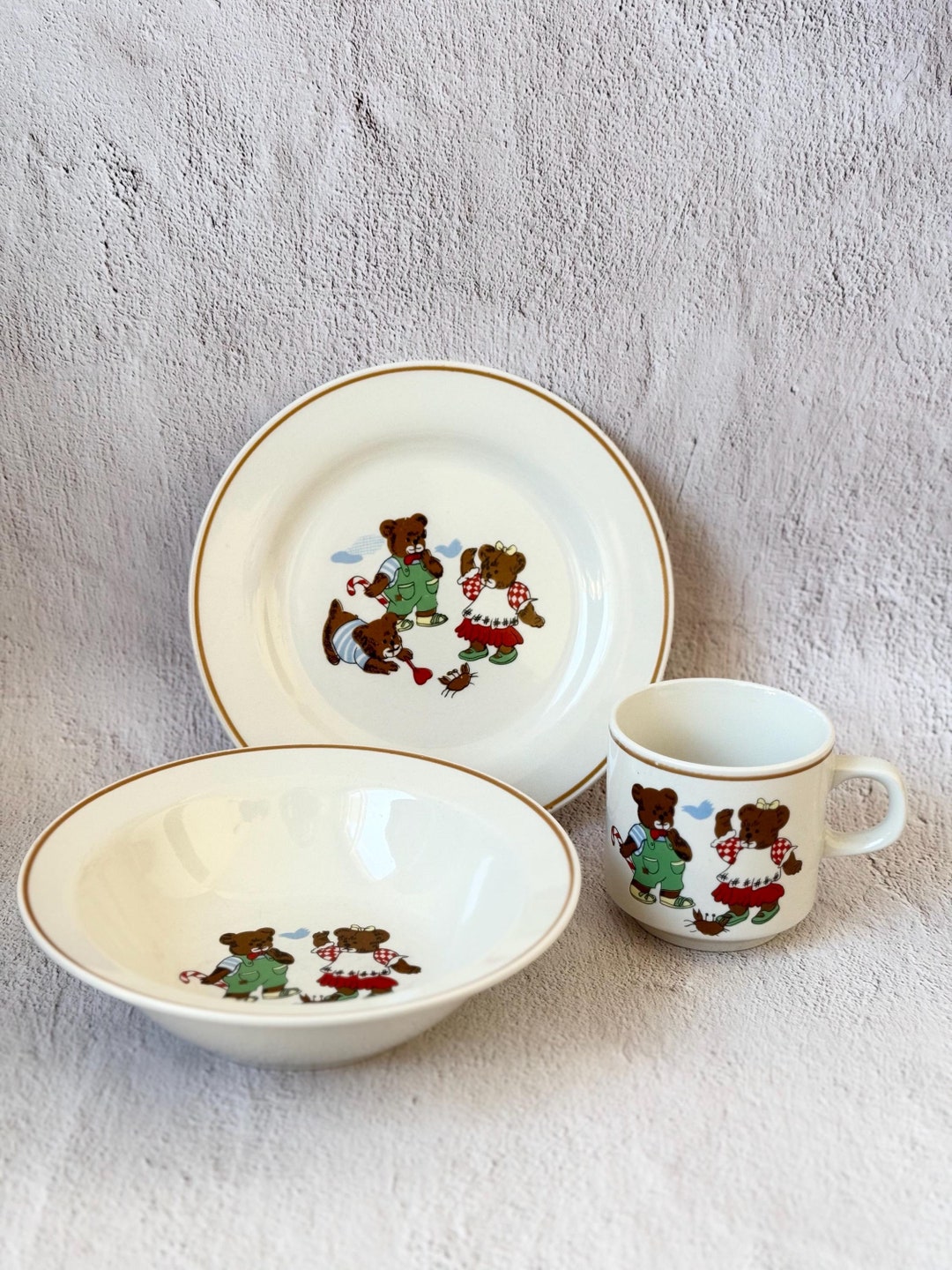 Vintage 1980s Children's Dinnerware Kun-lun 3-piece Kids Tableware Set ...