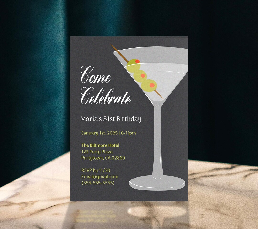 Martini Party Invitation Template, Illustrated Invite - Etsy