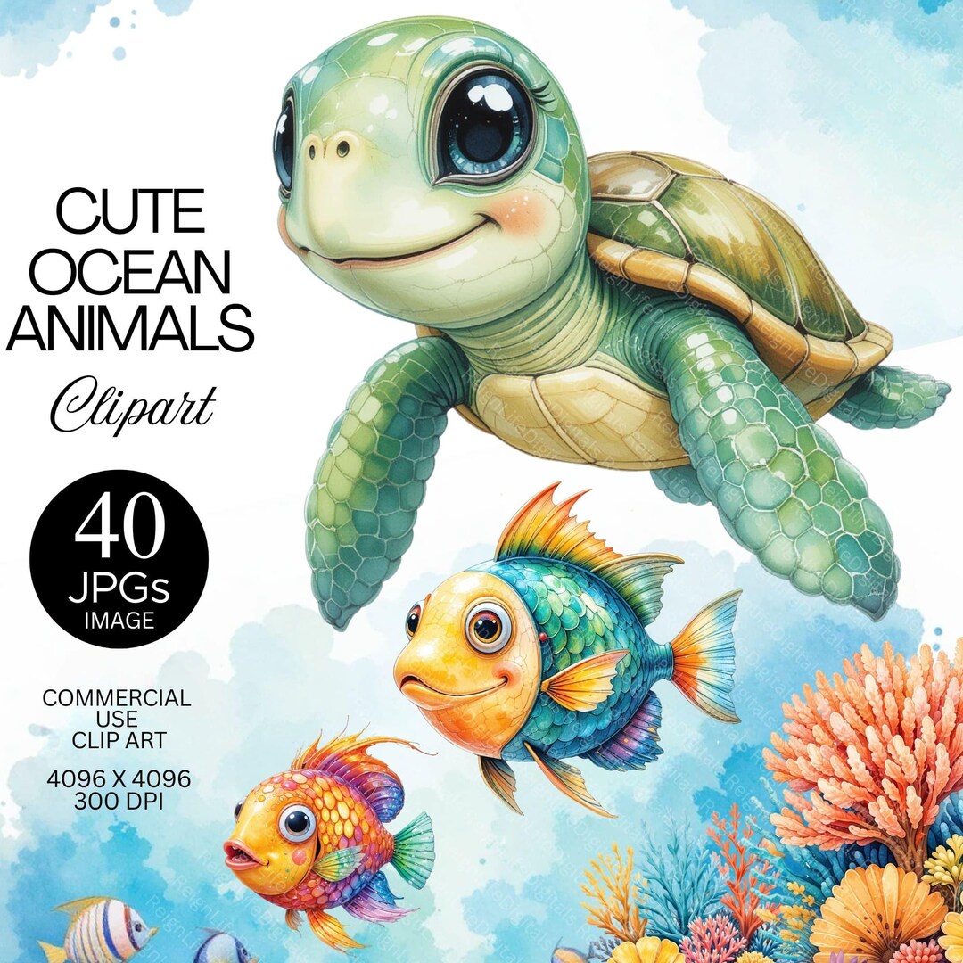 Cute Ocean Animals Clipart Set - Baby Shower & Nursery Decor DIY | Sea ...