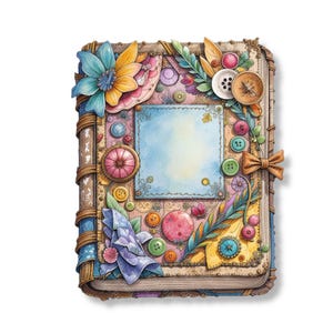 Junk Journal Clipart | Watercolor Button Floral Book Illustration ...