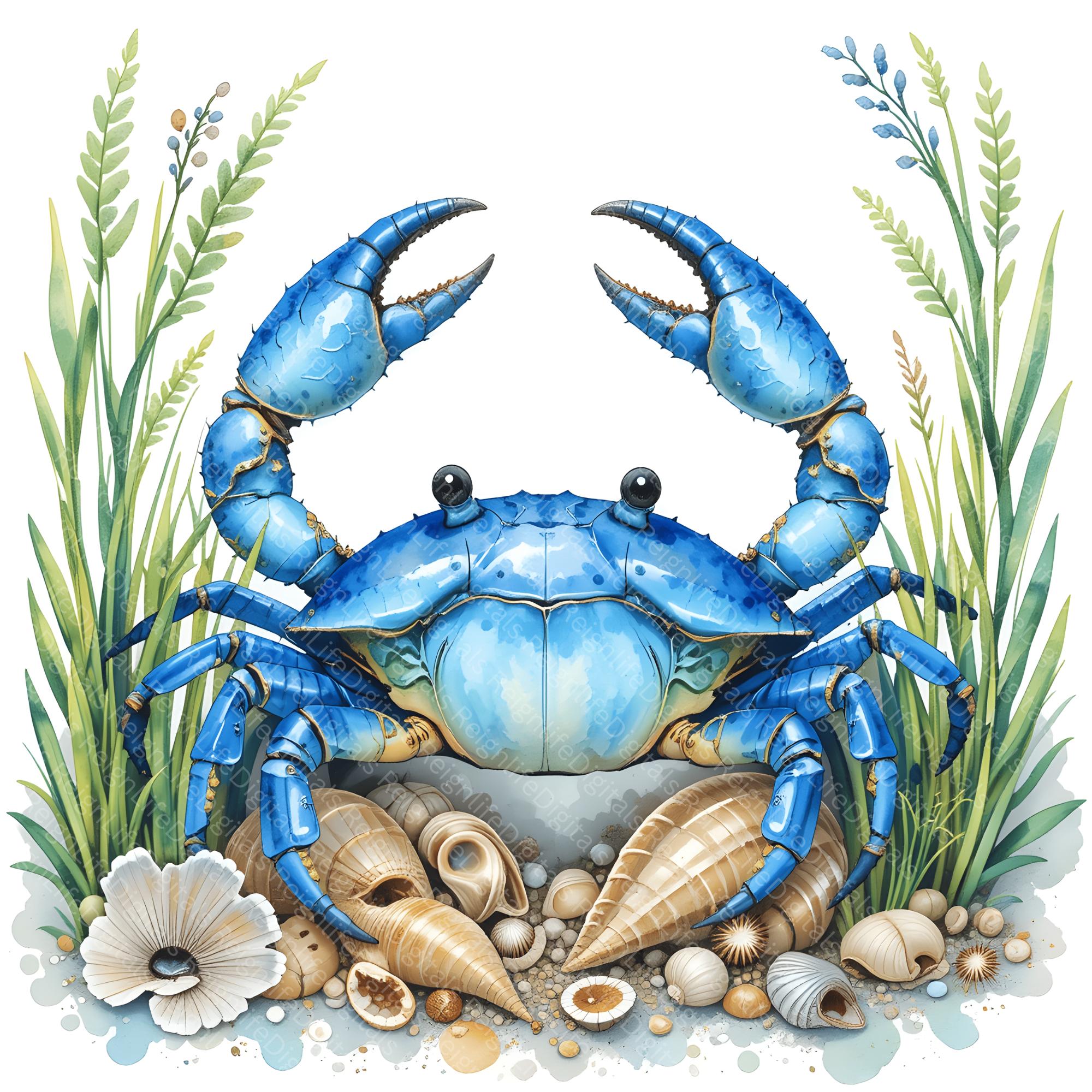 Blue Crab Clip Art | Watercolor Cute Crab Images | Coastal Themed ...