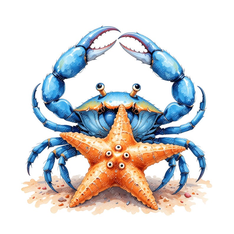 Blue Crab Clip Art | Watercolor Cute Crab Images | Coastal Themed ...