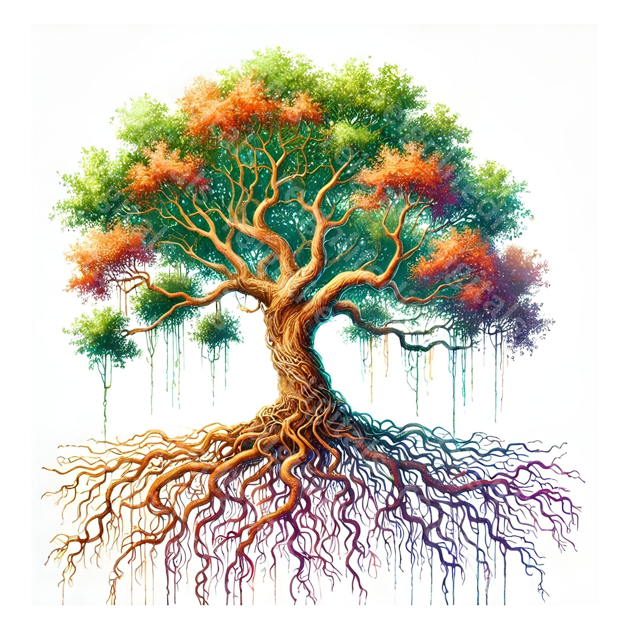 Watercolor Tree With Roots Clipart | 20 High Quality JPG | Scrapbooking ...