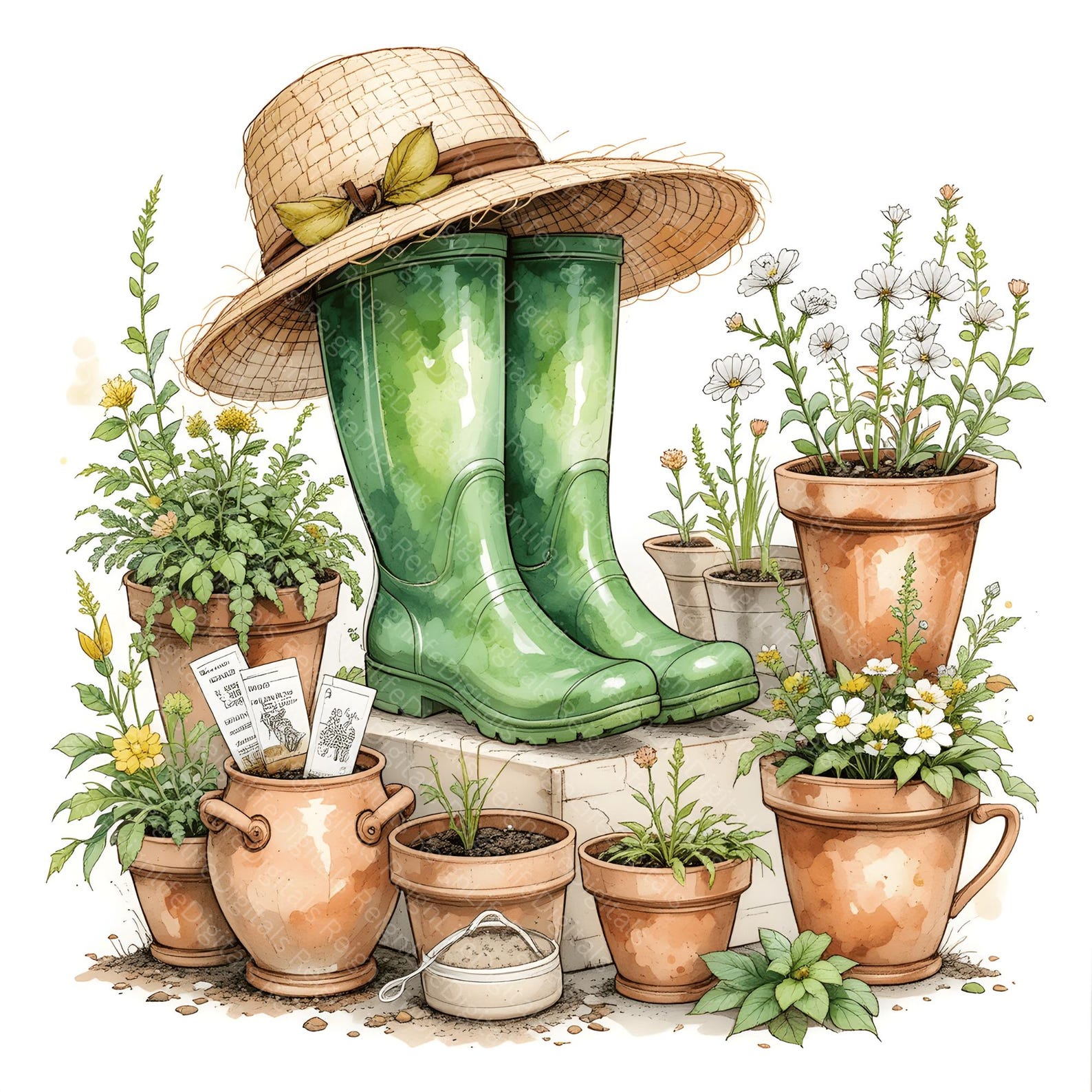 Watercolor Gardening Clipart | Gardening Tools Clipart | Garden ...