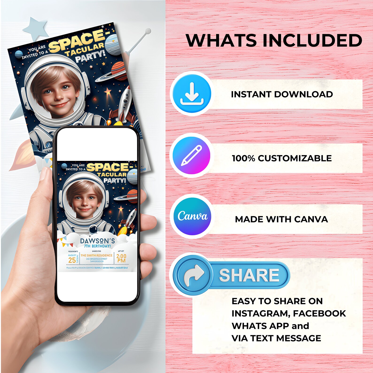 EDITABLE Astronaut Birthday Invitation, Outer Space Party Invitation ...