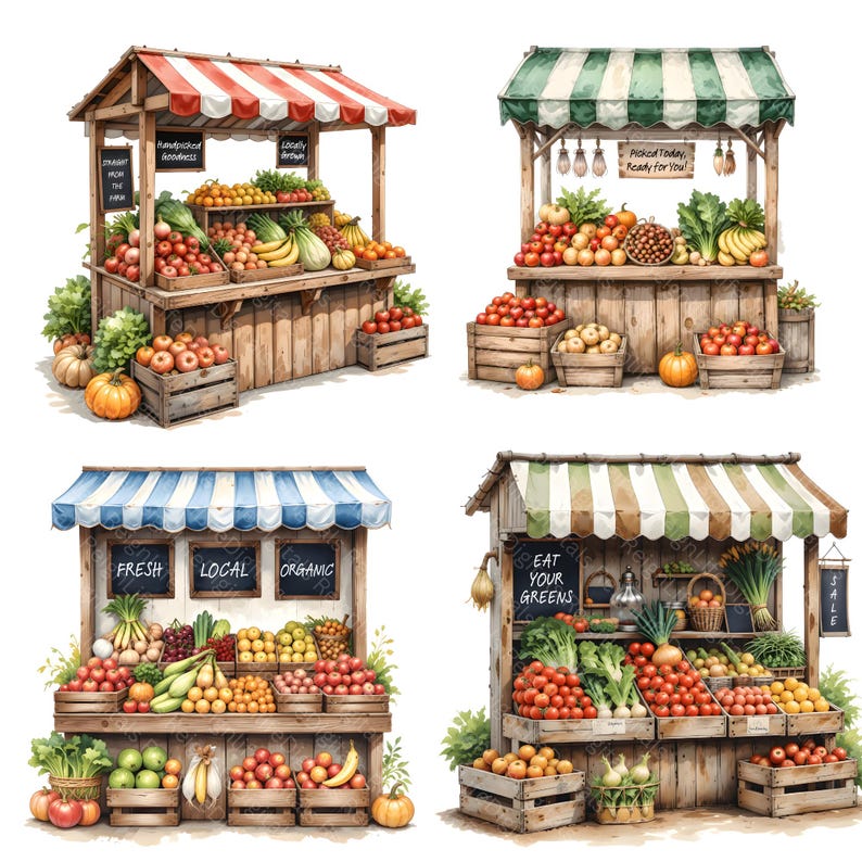 Watercolor Farmers Market Clipart | Farm Stand Graphic Illustrations ...