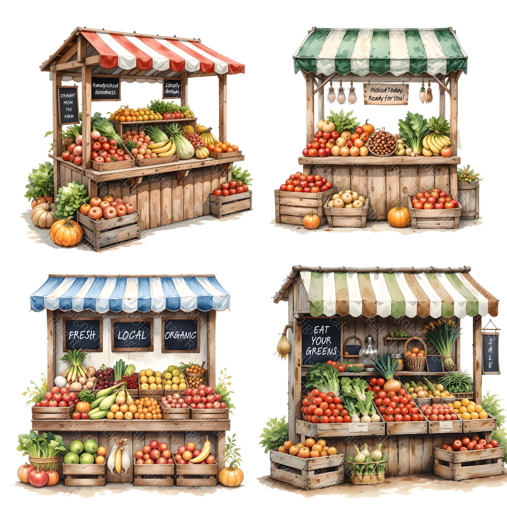 Watercolor Farmers Market Clipart | Farm Stand Graphic Illustrations ...