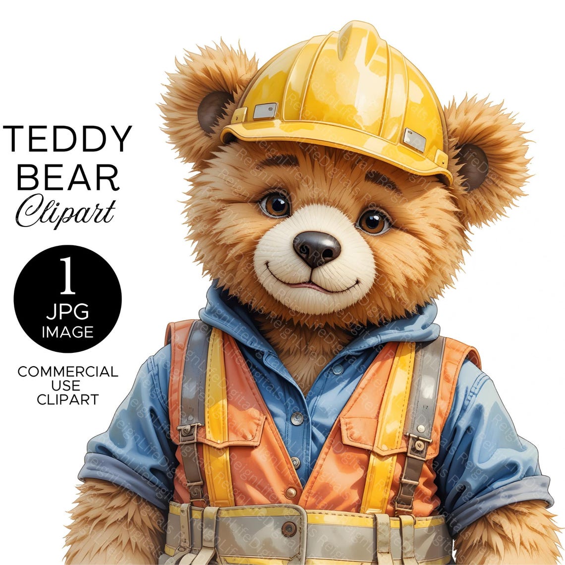 Watercolor Bear Nursery Clip Art | Cute Engineer Teddy Bear Image ...