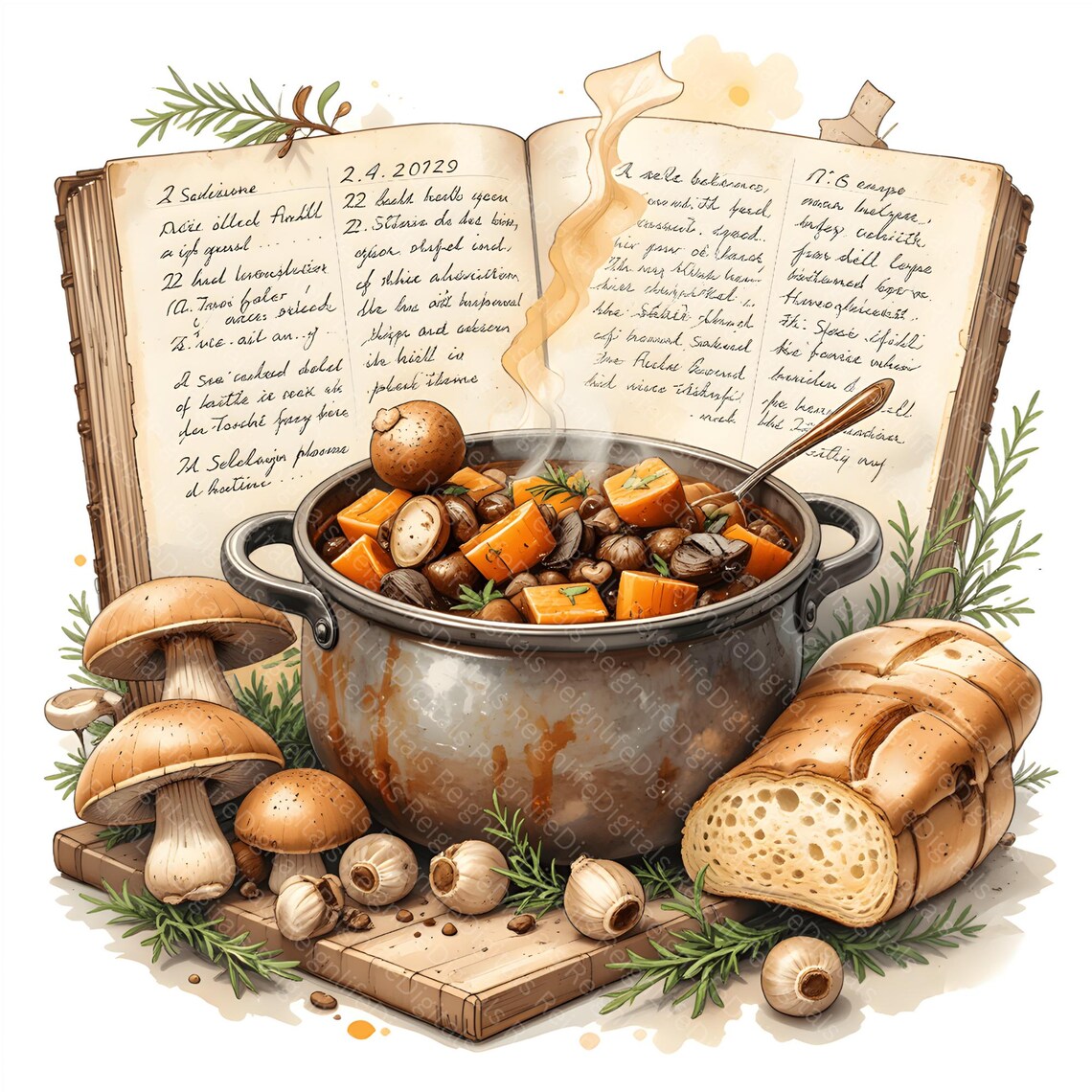 20 Grandma's Cookbook Clipart | Watercolor Cooking Clip Art | Kitchen ...