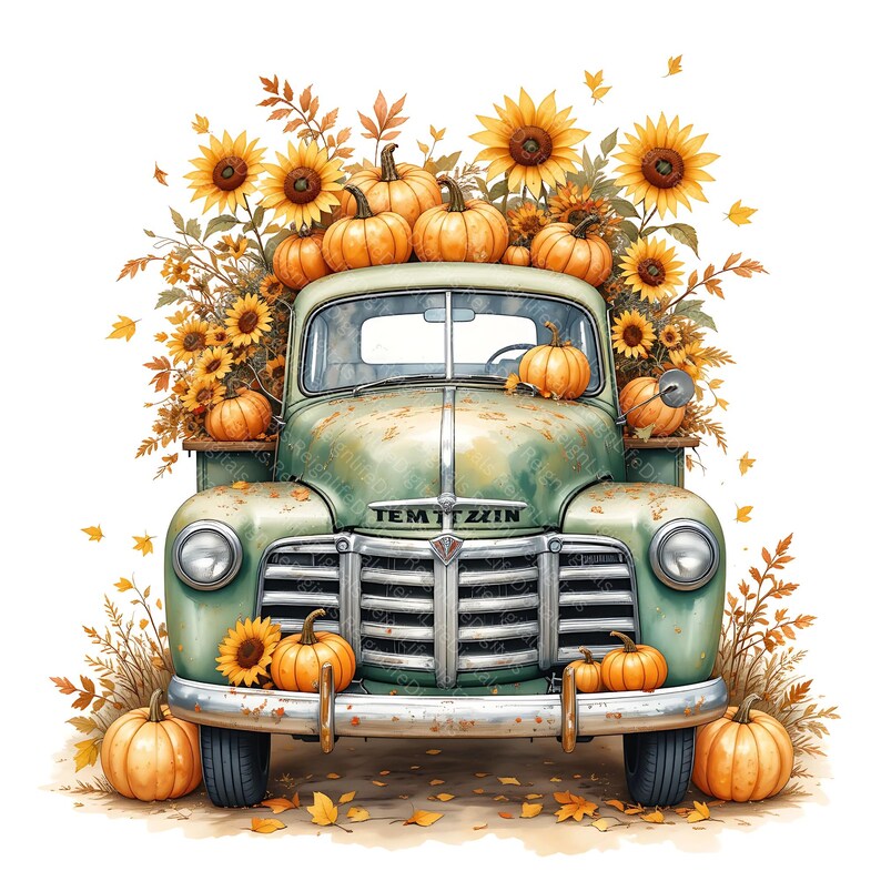 Fall Vintage Truck Clipart | Watercolor Autumn Decore | Autumnal ...