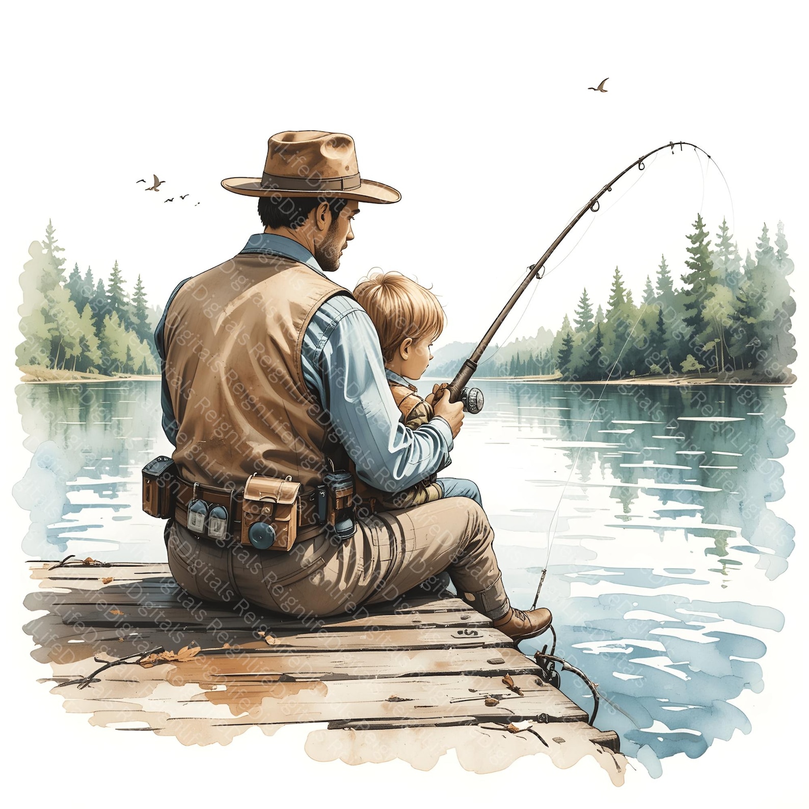 Watercolor Fishing Clip Art | Fishing Tackle, Lures, Rods, Boots, Vest ...