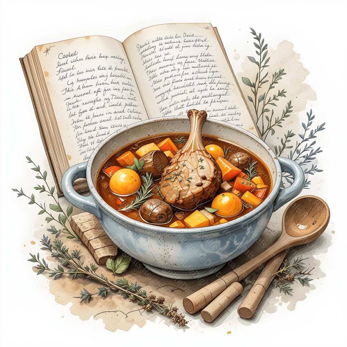 20 Grandma's Cookbook Clipart | Watercolor Cooking Clip Art | Kitchen ...