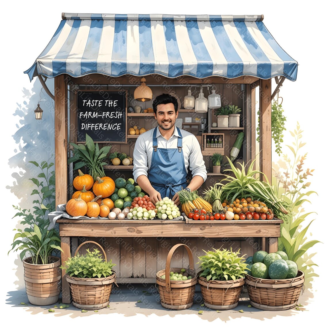 Watercolor Farmers Market Clipart | Farm Stand Graphic Illustrations ...