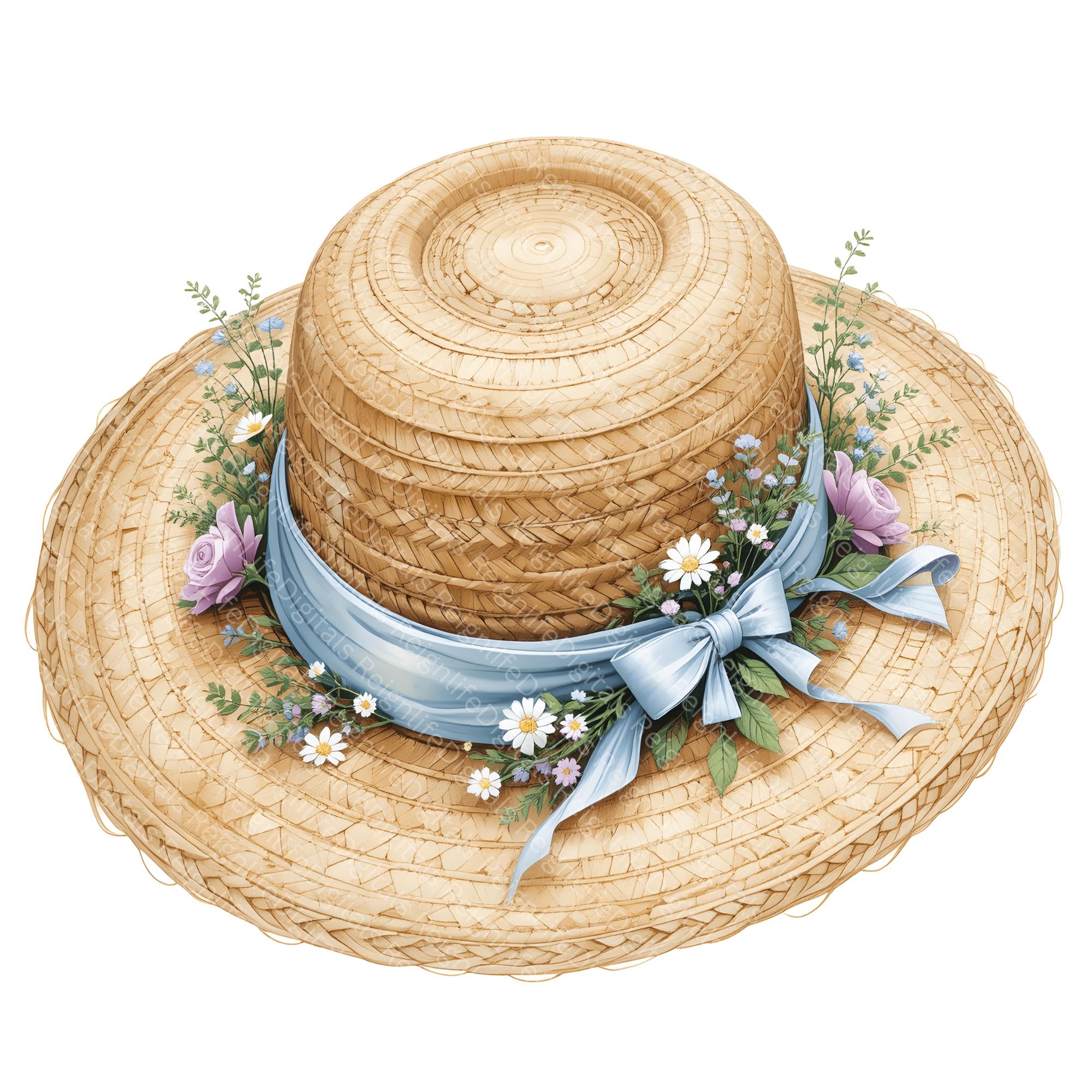 Watercolor Summer Hat Clipart | Womens Boho Sun Hat | Vintage Straw Hat ...